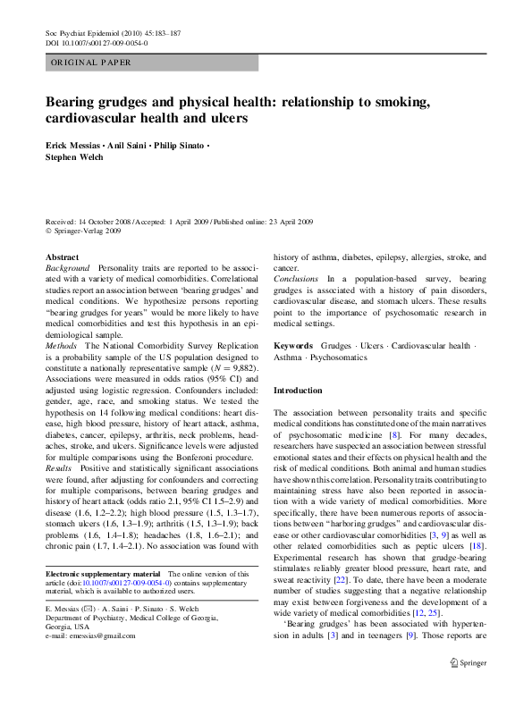 (PDF) Bearing grudges and physical health: relationship to smoking ...