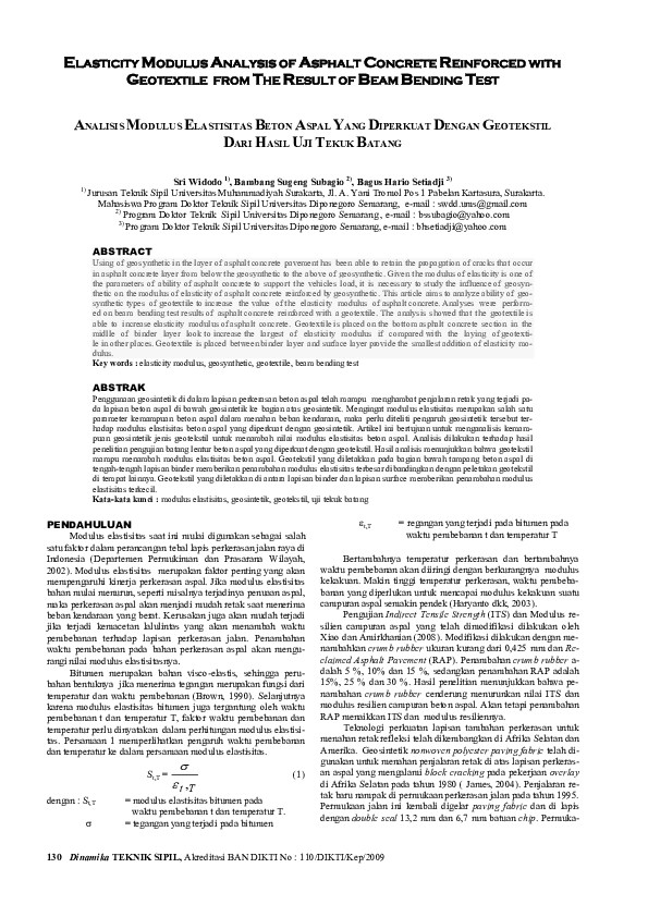 (PDF) Analisis Modulus Elastisitas Beton Aspal Yang Diperkuat Dengan ...