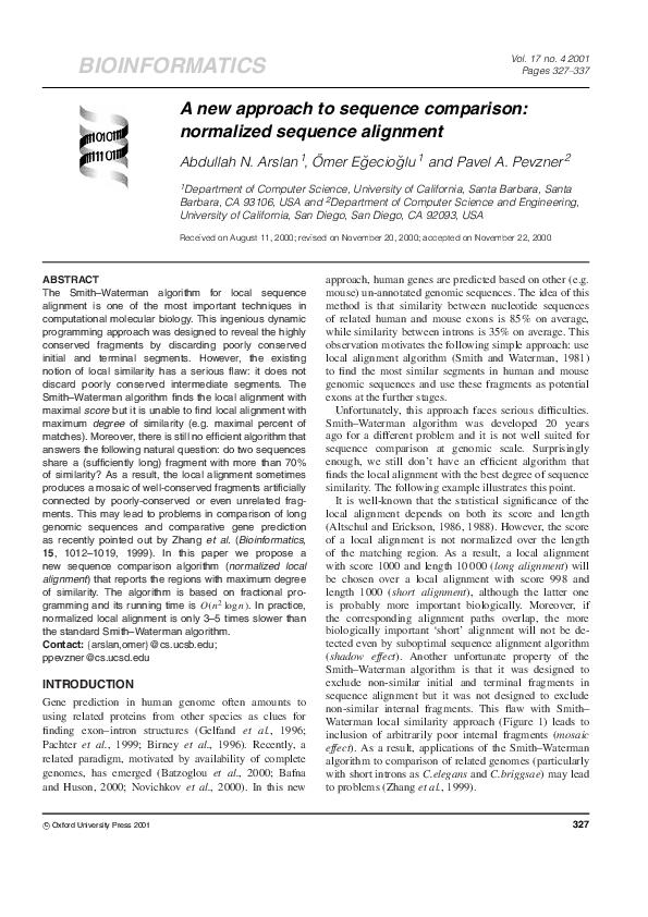 (PDF) A new approach to sequence comparison: normalized sequence alignment