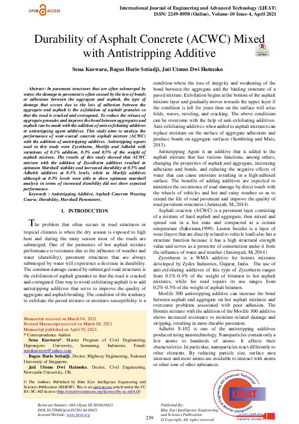 (PDF) Durability of Asphalt Concrete (ACWC) Mixed with Antistripping ...