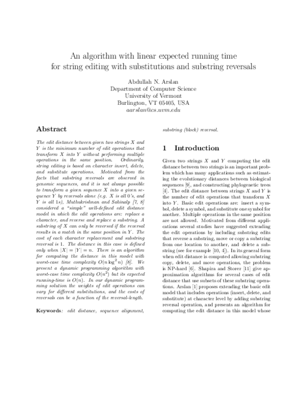 (PDF) An algorithm with linear expected running time for string editing ...