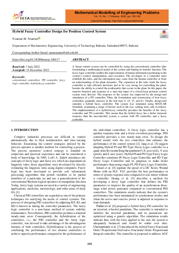 (PDF) Hybrid Fuzzy Controller Design for Position Control System