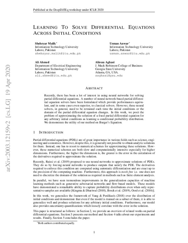 (PDF) Learning To Solve Differential Equations Across Initial Conditions