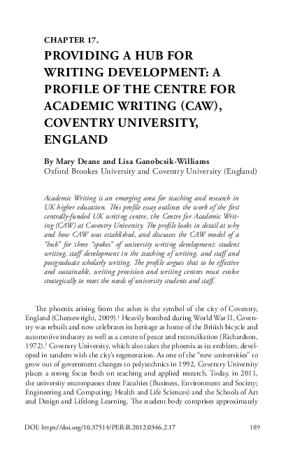 (PDF) Chapter 17. Providing a Hub for Writing Development: A Profile of the Centre for Academic ...