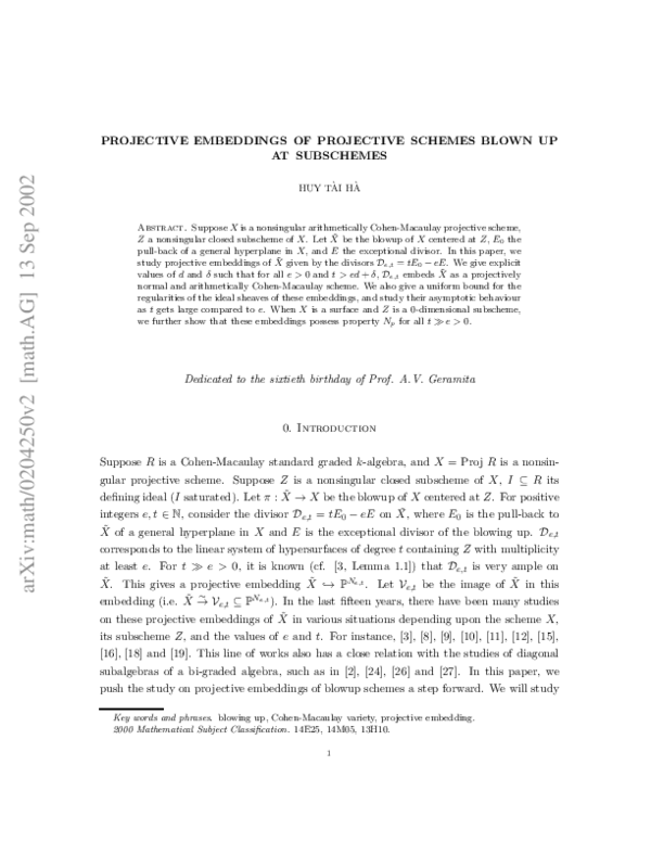 (PDF) Projective embeddings of projective schemes blown up at subschemes