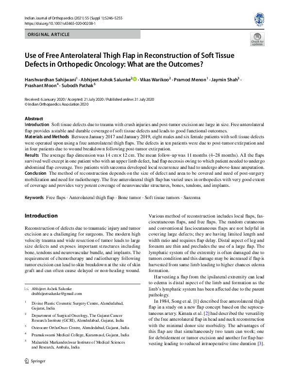 (PDF) Use of Free Anterolateral Thigh Flap in Reconstruction of Soft Tissue Defects in ...