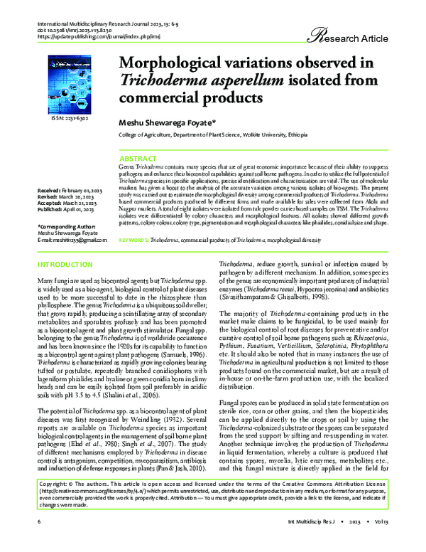 Pdf Morphological Variations Observed In Trichoderma Asperellum