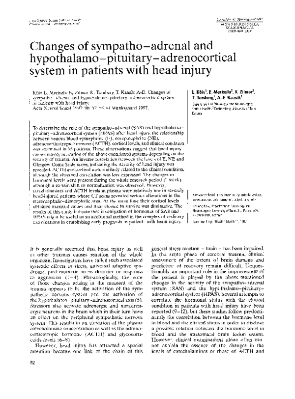 (PDF) Sympatho-Adrenal and HPA Changes in Head Injury