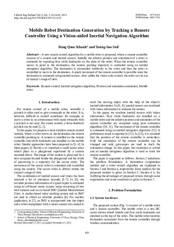 (PDF) Mobile Robot Destination Generation by Tracking a Remote Controller Using a Vision-aided ...