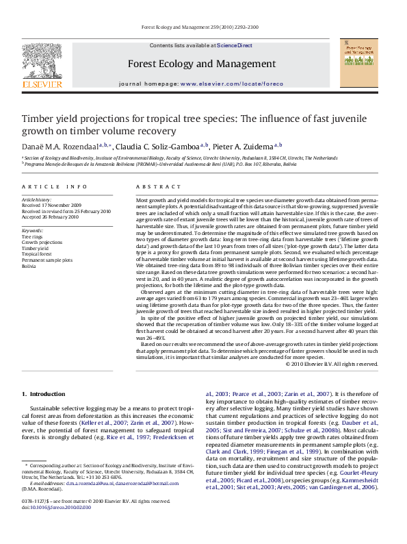 (PDF) Timber yield projections for tropical tree species: The influence ...