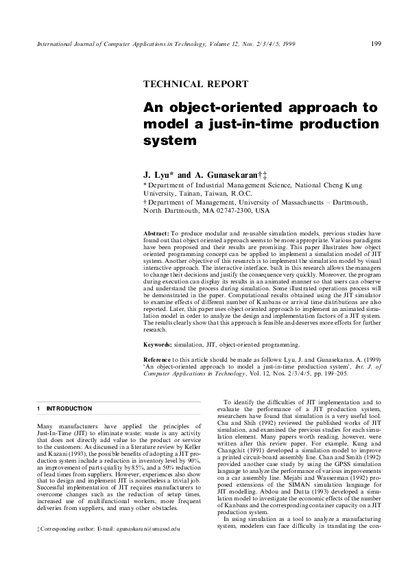 Pdf An Object Oriented Approach To Model A Just In Time Production System