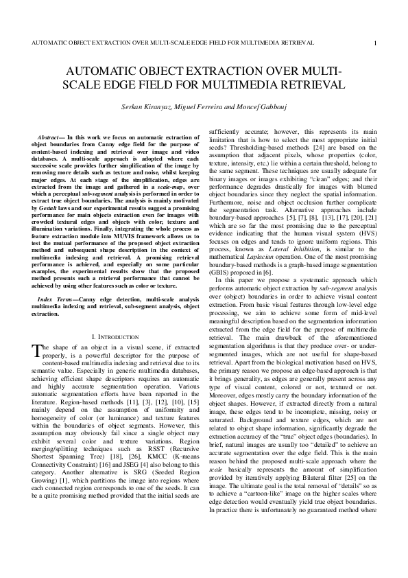 (PDF) Automatic Object Extraction Over Multiscale Edge Field for Multimedia Retrieval