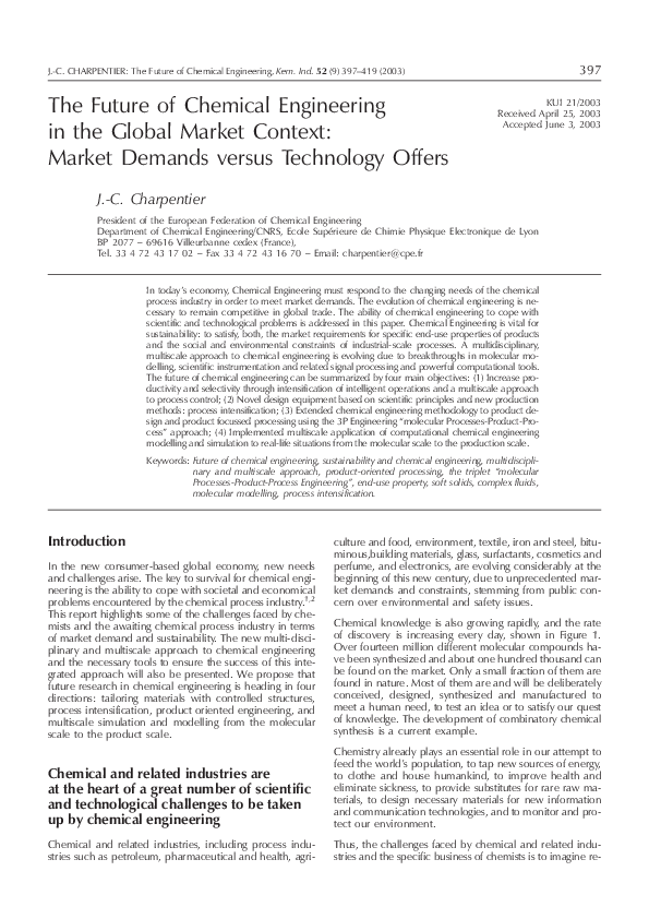 (PDF) The Future of Chemical Engineering in the Global Market Context ...