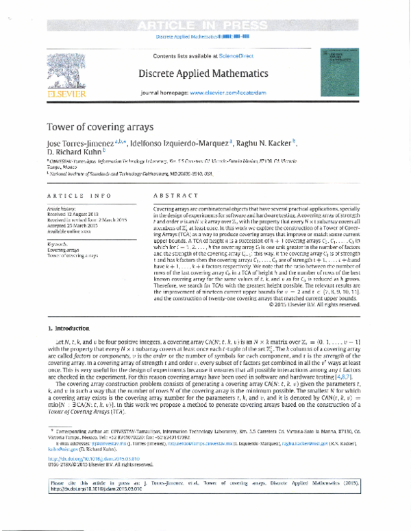 (PDF) Tower of covering arrays