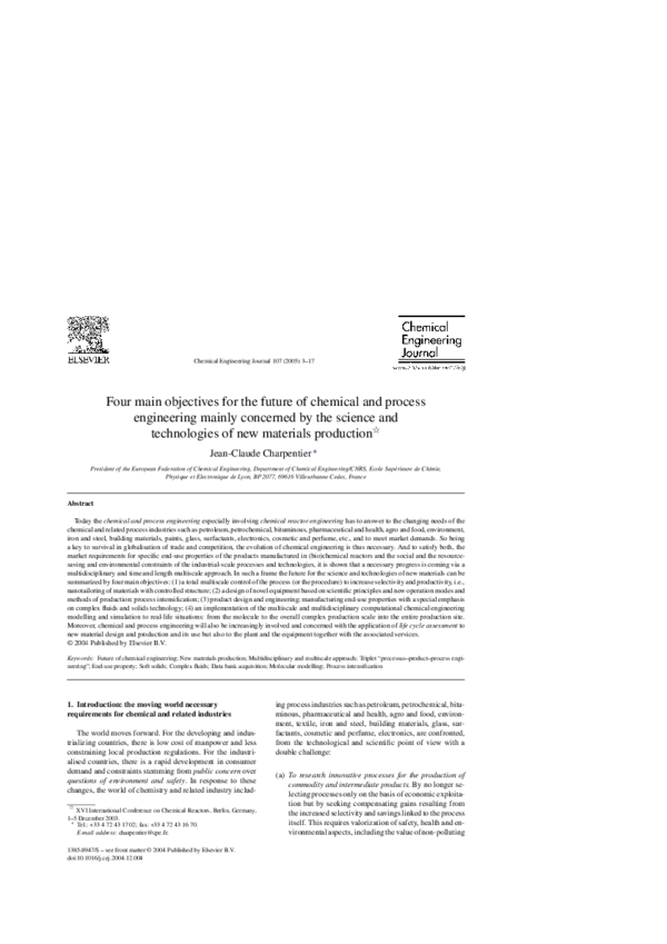 (PDF) Four main objectives for the future of chemical and process ...
