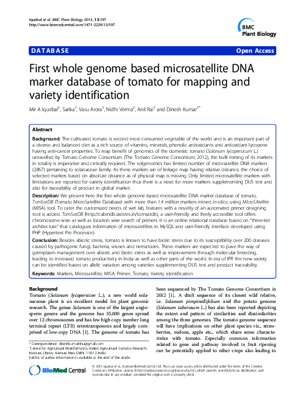 (PDF) First whole genome based microsatellite DNA marker database of ...