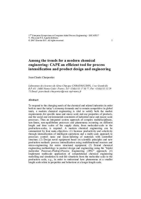 (PDF) Among the trends for a modern chemical engineering: CAPE an ...