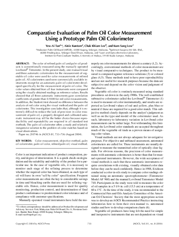 (PDF) Comparative evaluation of palm oil color measurement using a ...
