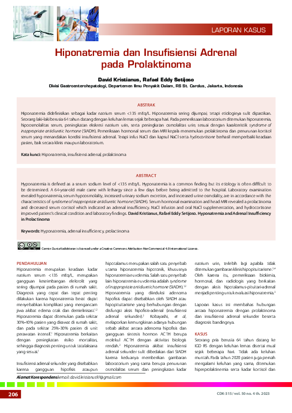 (PDF) Hiponatremia dan Insufisiensi Adrenal pada Prolaktinoma