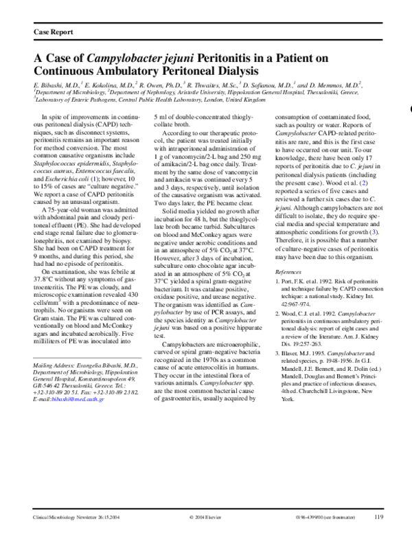 (PDF) A case of Campylobacter jejuni peritonitis in a patient on ...