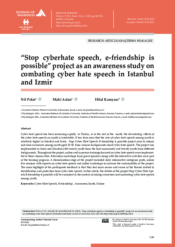 (PDF) “Stop cyberhate speech, e-friendship is possible” project as an ...