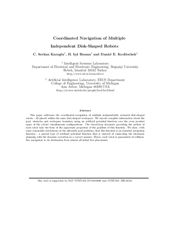(PDF) Coordinated Navigation of Multiple Independent Disk-Shaped Robots