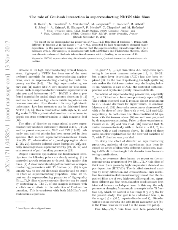 (PDF) Superconducting properties of NbTiN thin films deposited by high-temperature chemical ...
