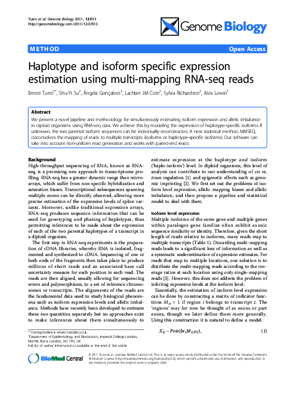 (PDF) Haplotype and isoform specific expression estimation using multi-mapping RNA-seq reads
