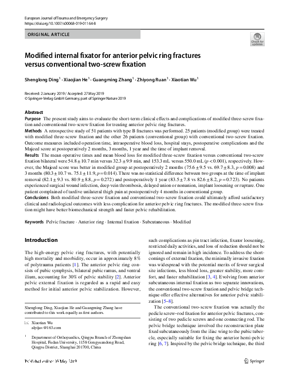(PDF) Modified internal fixator for anterior pelvic ring fractures ...