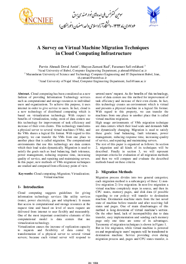 Pdf A Survey On Virtual Machine Migration Techniques In Cloud Computing Infrastructure