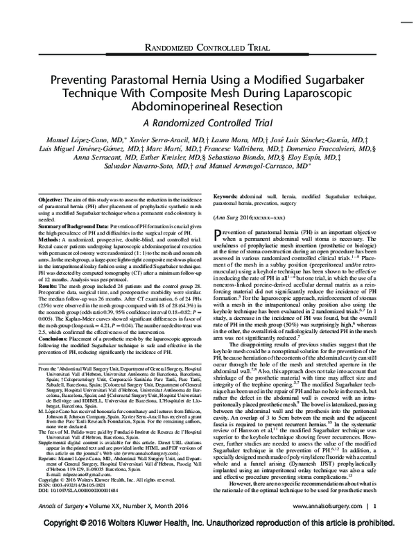 (PDF) Preventing Parastomal Hernia Using a Modified Sugarbaker ...