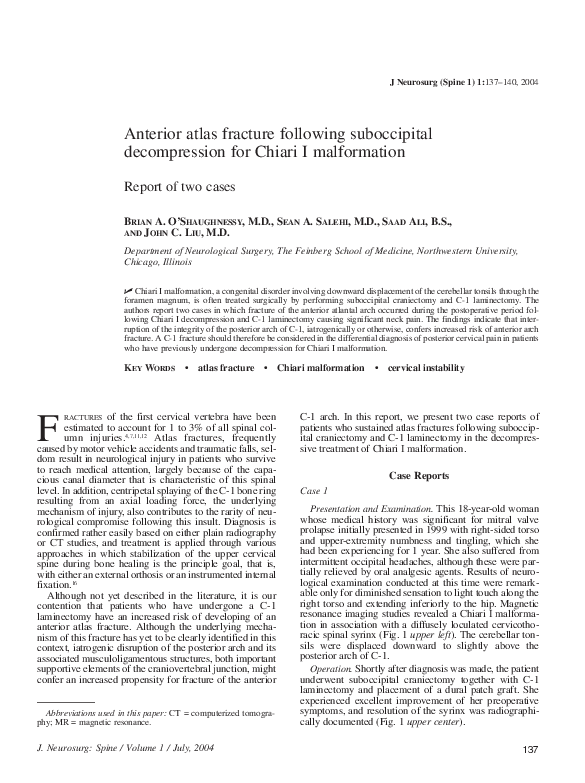 (PDF) Anterior atlas fracture following suboccipital decompression for ...