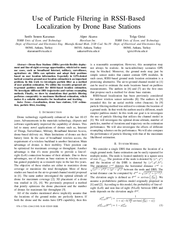 (PDF) Use of Particle Filtering in RSSI-Based Localization by Drone Base Stations