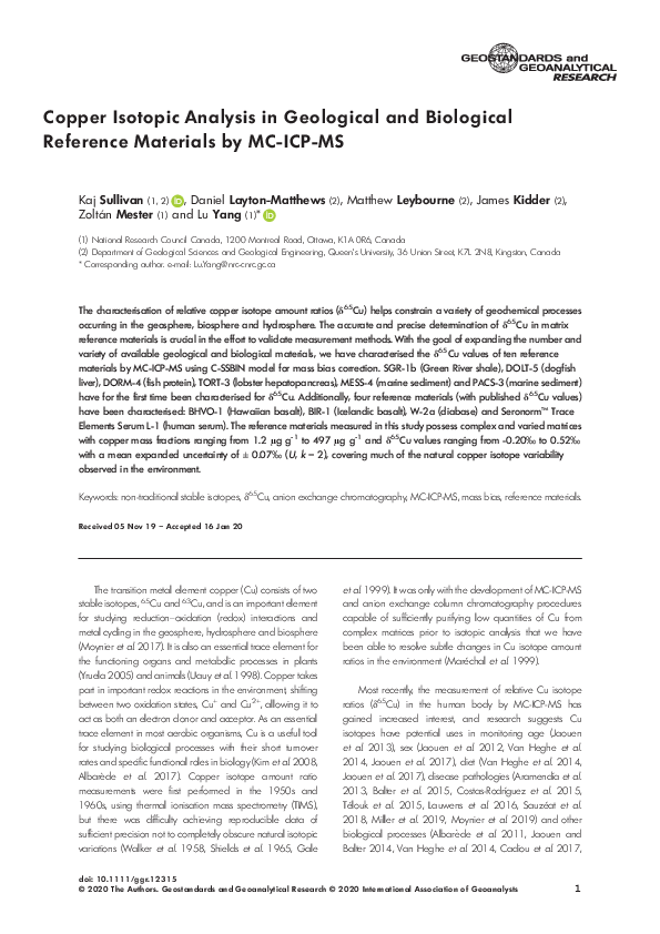 (PDF) Copper Isotopic Analysis in Geological and Biological Reference ...