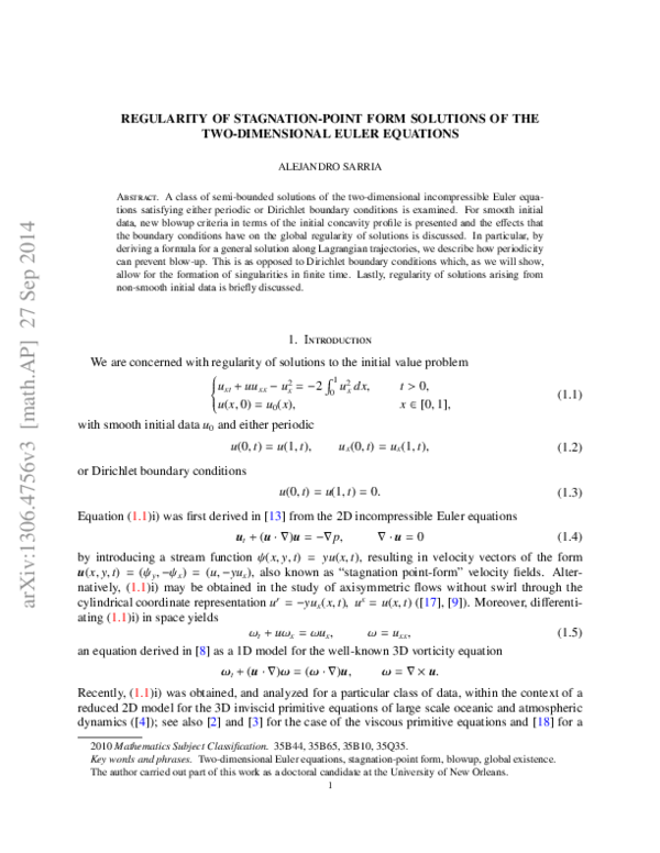 (PDF) Regularity of stagnation-point form solutions of the two-dimensional Euler equations ...