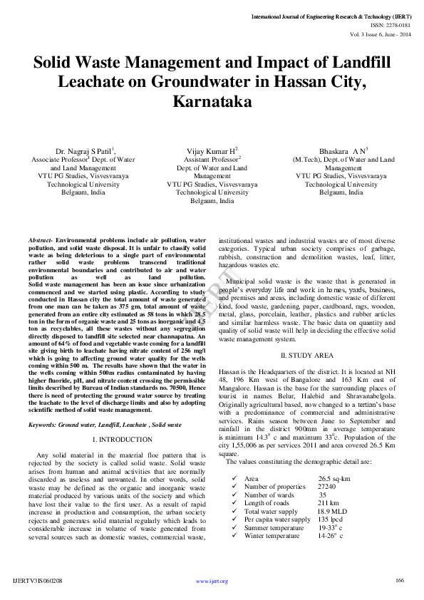 (PDF) Solid Waste Management and Impact of Landfill Leachate on ...