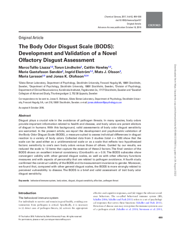 (PDF) The Body Odor Disgust Scale (BODS): Development and Validation of ...