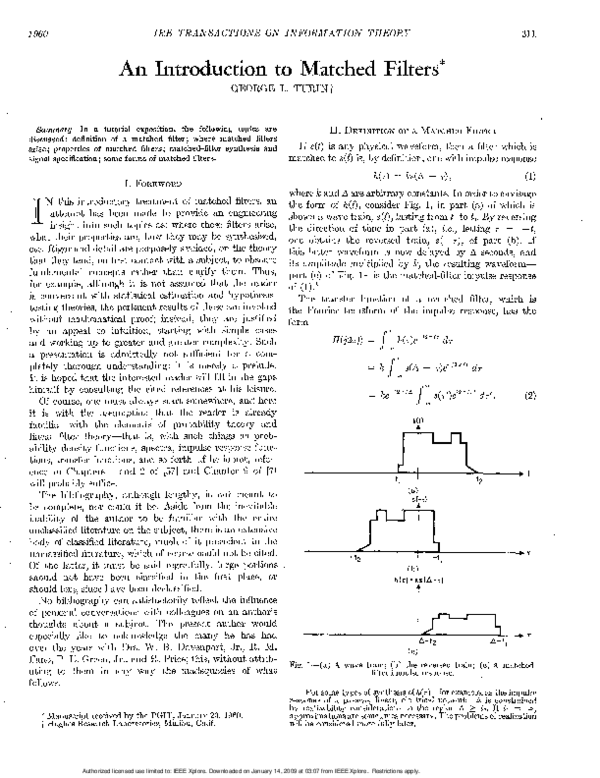 (PDF) An introduction to matched filters