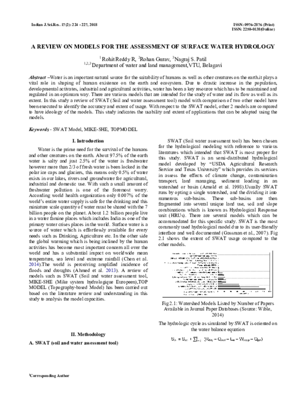 (PDF) A Review on Models for the Assessment of Surface Water Hydrology