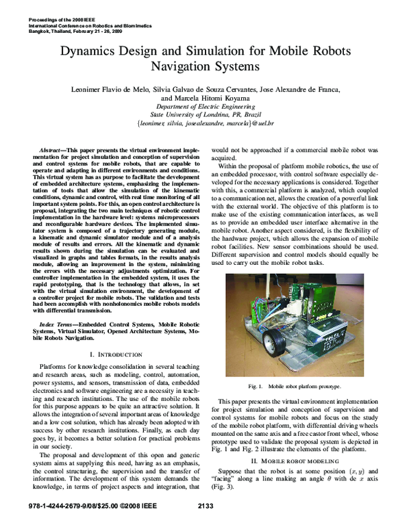 Pdf Dynamics Design And Simulation For Mobile Robots Navigation Systems
