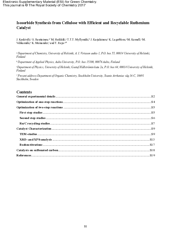 (PDF) Isosorbide synthesis from cellulose with an efficient and ...