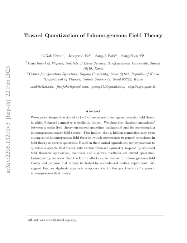 (PDF) Toward quantization of inhomogeneous field theory