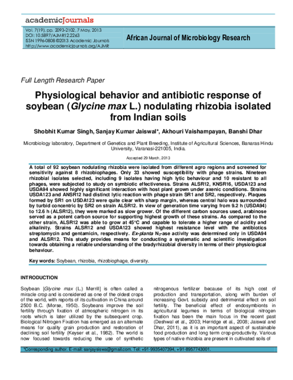 (PDF) Physiological behavior and antibiotic response of soybean ...