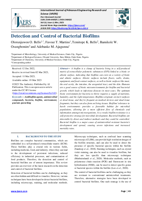 (PDF) Detection and Control of Bacterial Biofilms