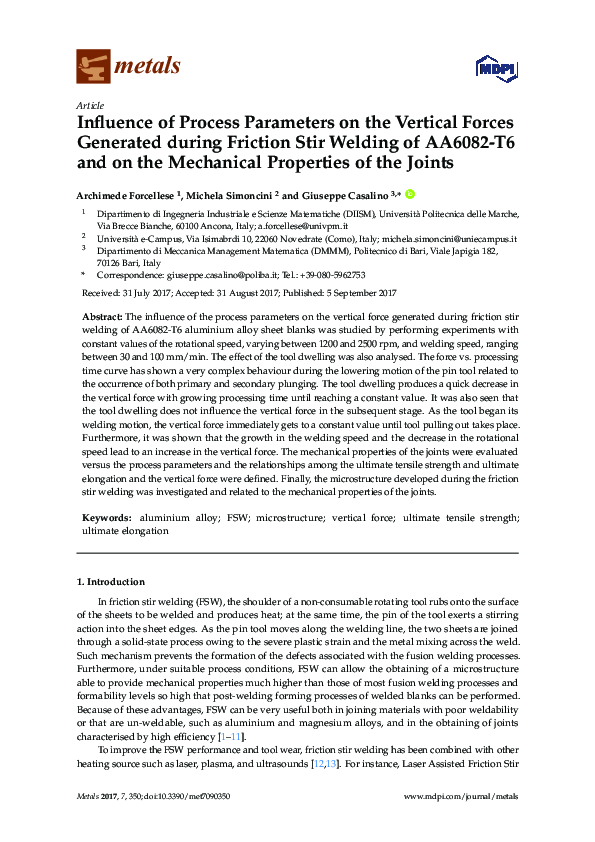 (PDF) Influence of Process Parameters on the Vertical Forces Generated during Friction Stir ...