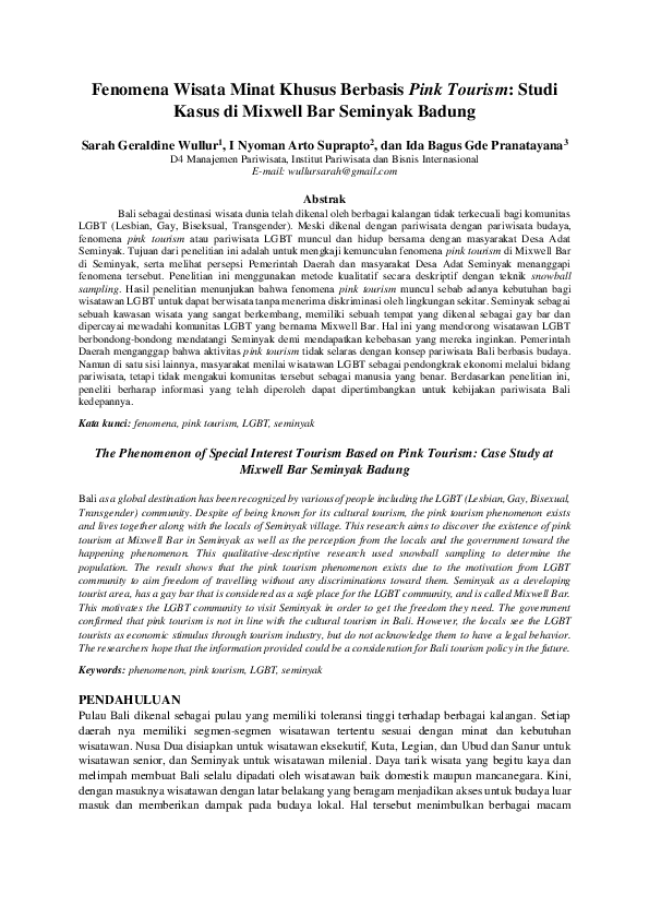 (PDF) Fenomena Wisata Minat Khusus Berbasis Pink Tourism: Studi Kasus ...