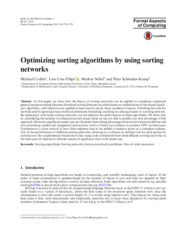 (PDF) Optimizing sorting algorithms by using sorting networks (PDF) Optimizing sorting algorithms by using sorting networks