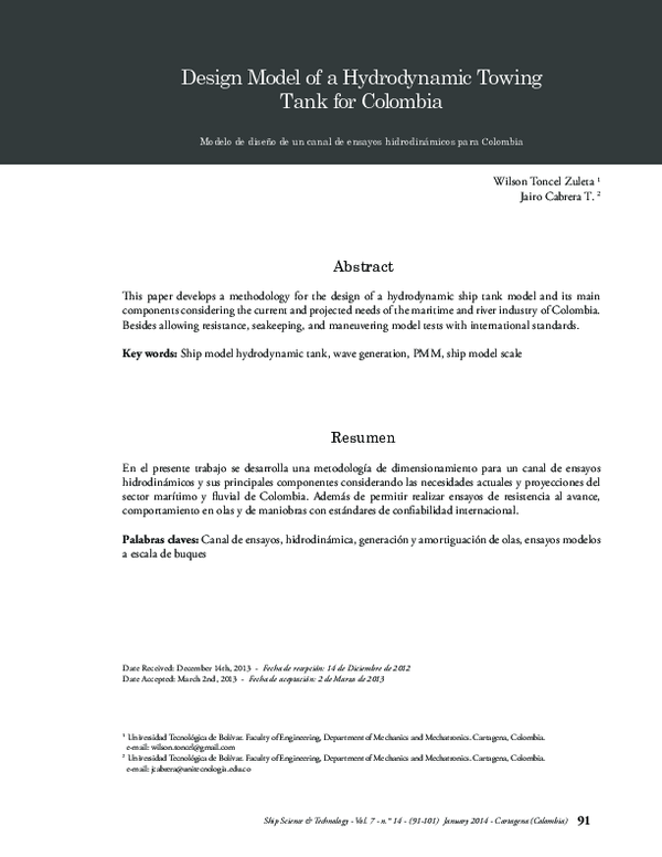 (PDF) Design Model of a Hydrodynamic Towing Tank for Colombia