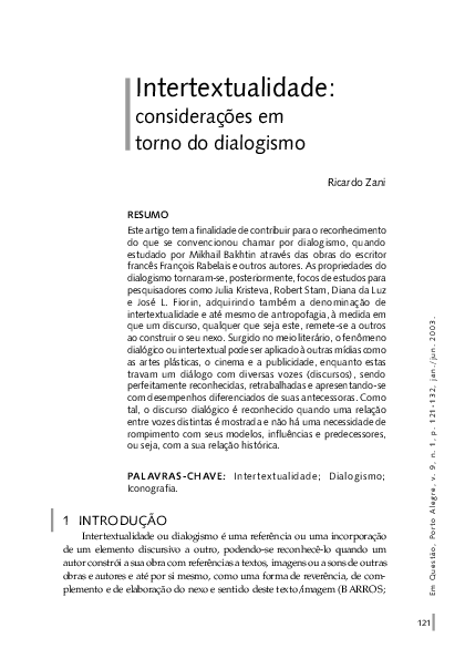 (PDF) Intertextuality: considerations about dialogism