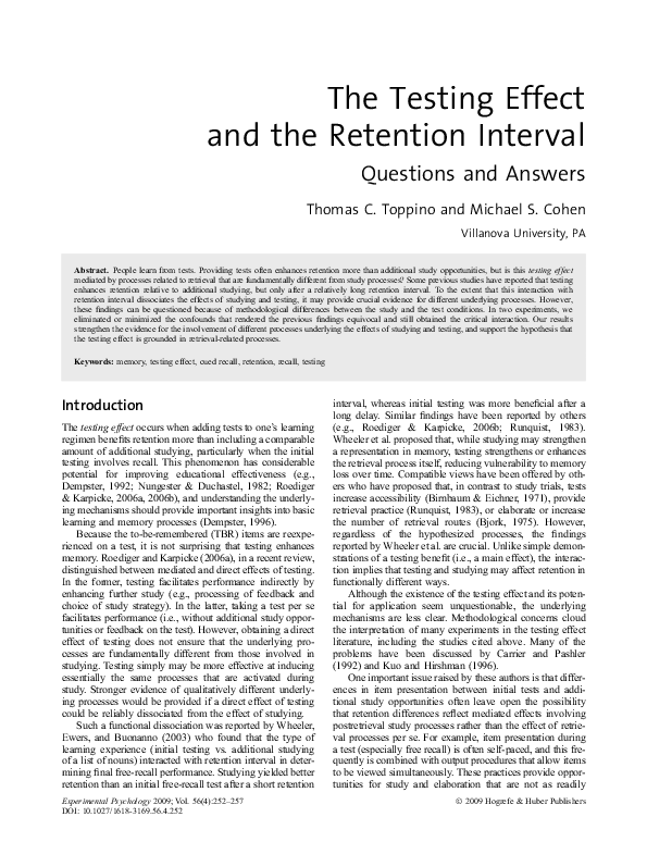 (PDF) The Testing Effect and the Retention Interval